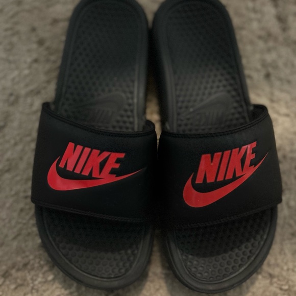 Nike | Shoes | Black And Red Nike Slides | Poshmark